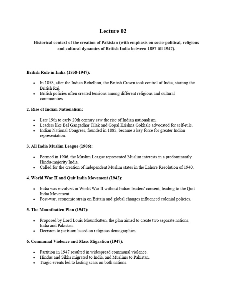 Lec 02 | PDF | British Raj | Partition Of India