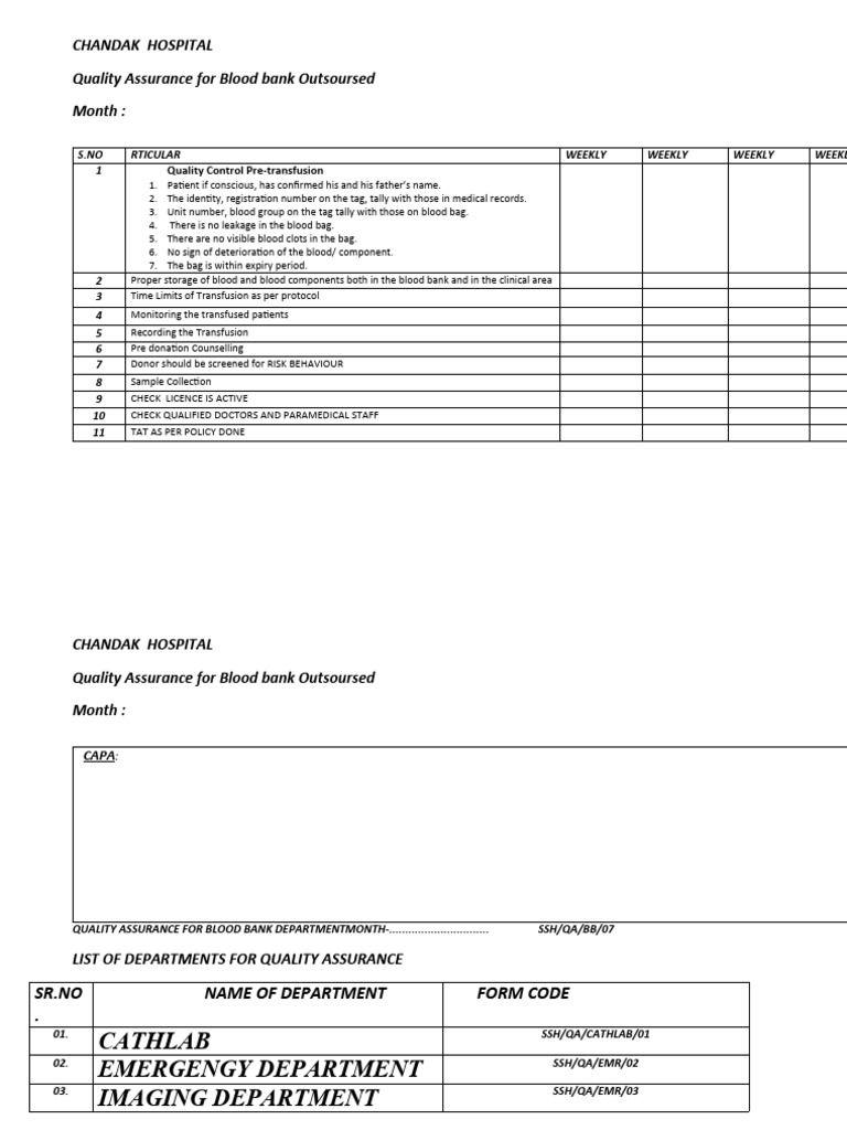 Quality Assurance For Blood Bank Department | PDF | Blood Transfusion ...