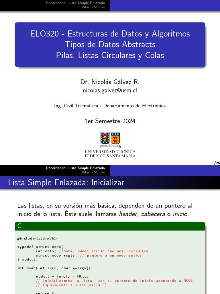 Estructuras de Datos: Listas y Pilas | PDF | Cola (tipo de datos abstractos) | Ciencias de la ...