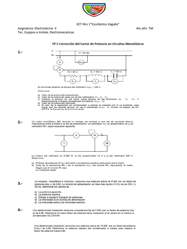 TP5 Corrección Del Factor de Potencia Monofásico | PDF