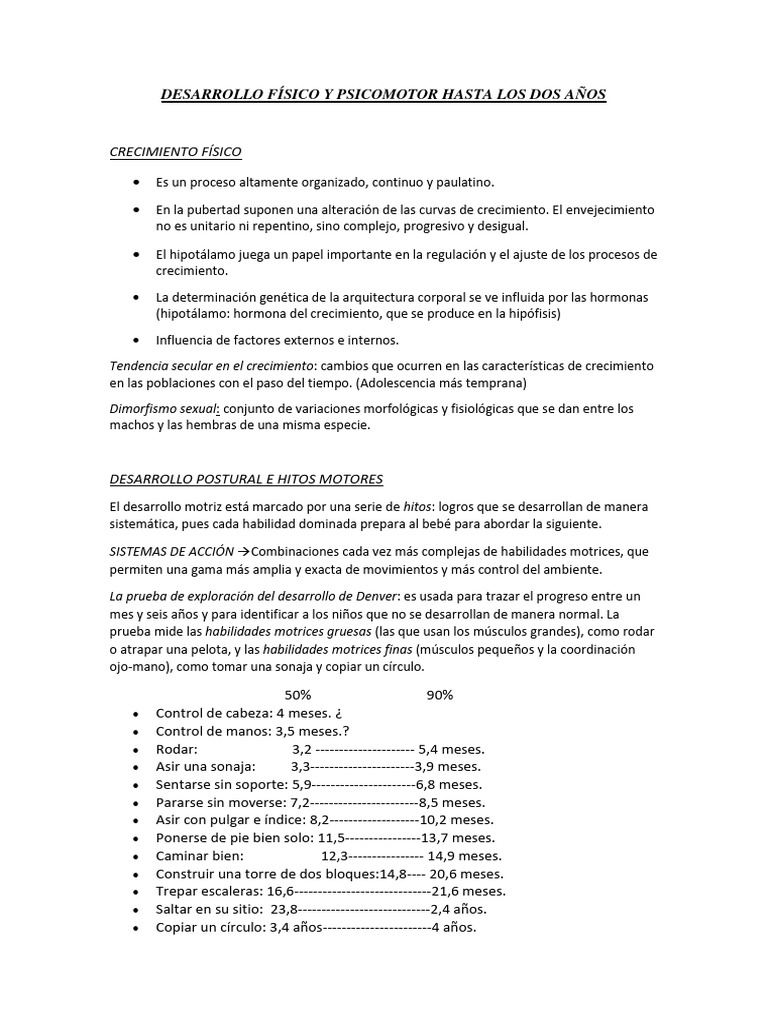 Desarrollo físico y psicomotor infantil | PDF | Percepción | Hipotálamo