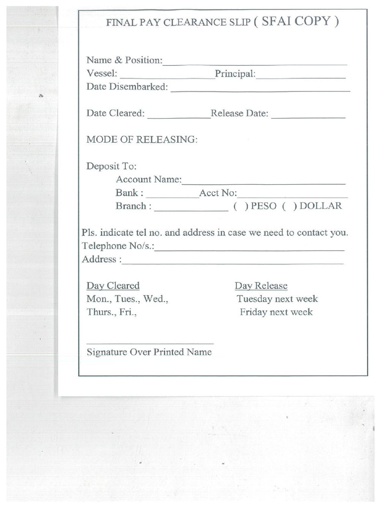 Final Pay Clearance Slip | PDF