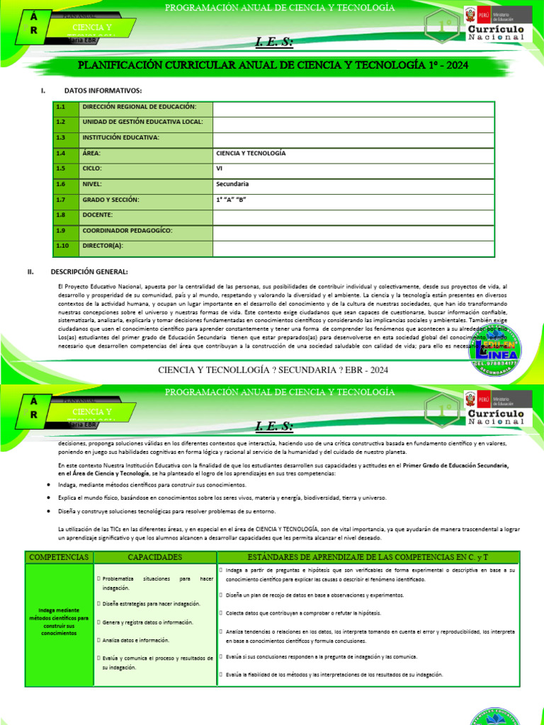 1º Plan Anual Cyt | PDF | Aprendizaje | Plantas