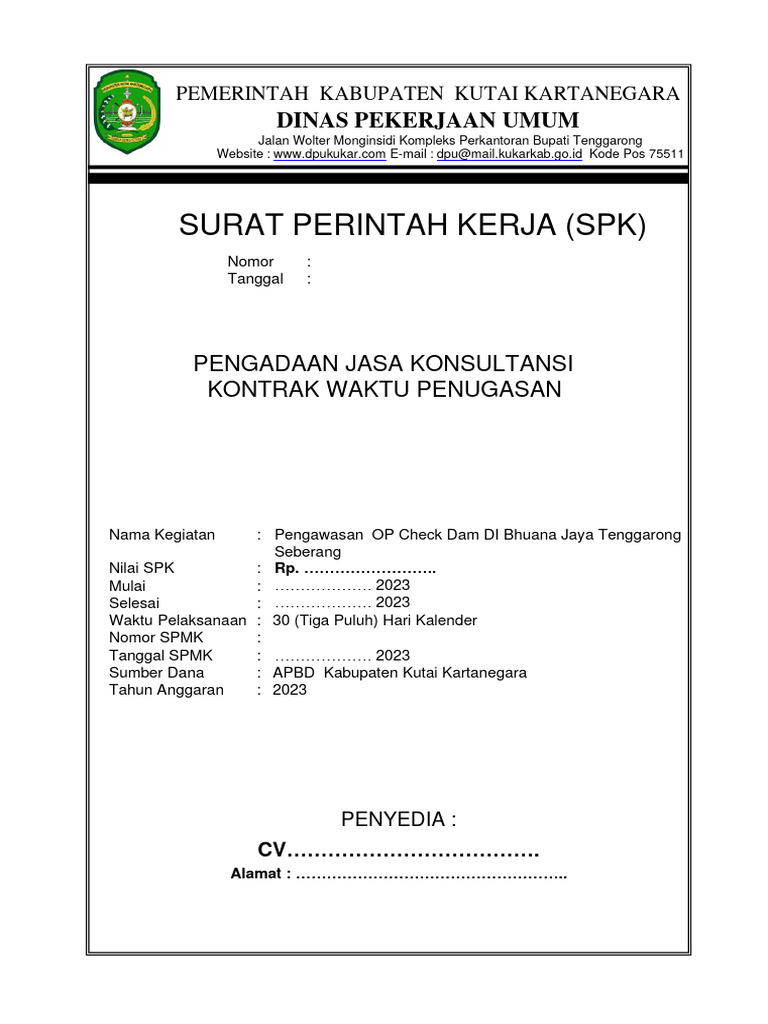 Draf SPK PL - Pws. Check Dam Bhuana Jaya | PDF