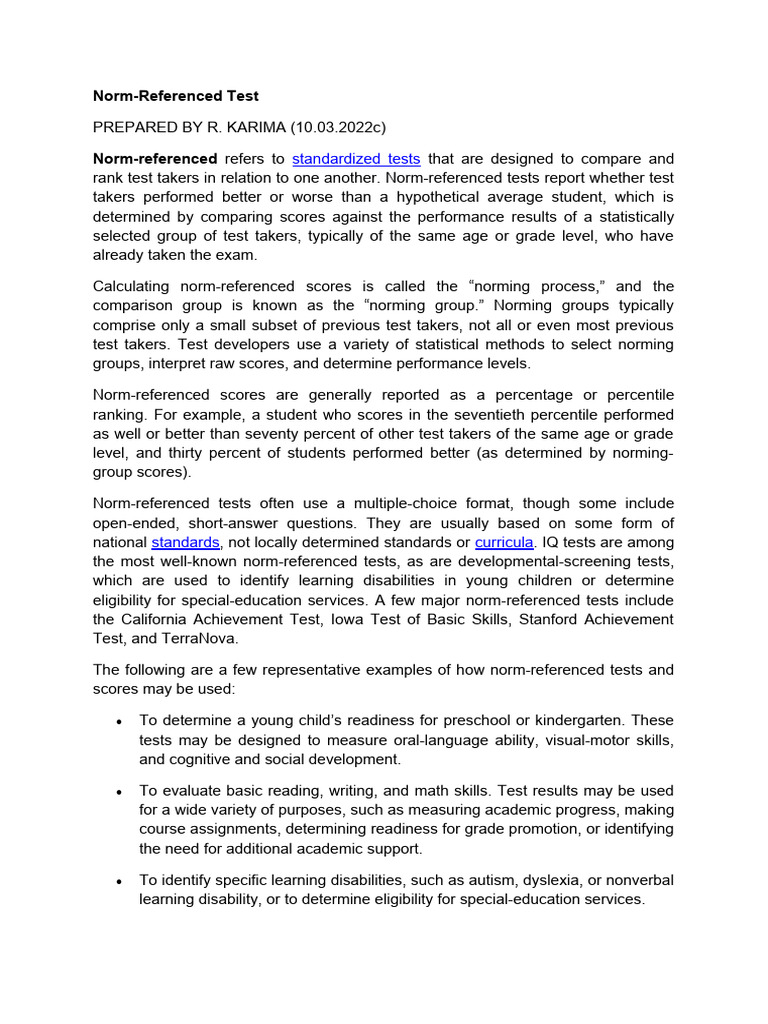 Norm-Referenced and Criterion-Referenced Tests Notes (G) | PDF ... Norm-Referenced and Criterion-Referenced Tests Notes (G) | PDF ...
