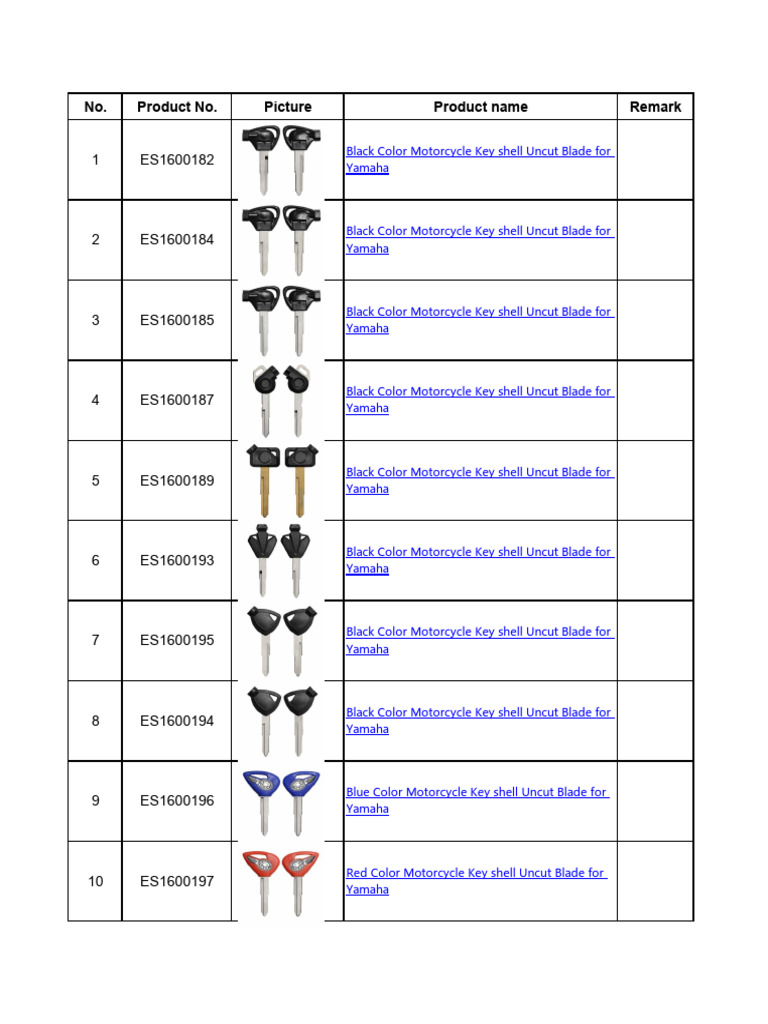 Yamaha Key Fob List | PDF | Vehicle Technology | Vehicles