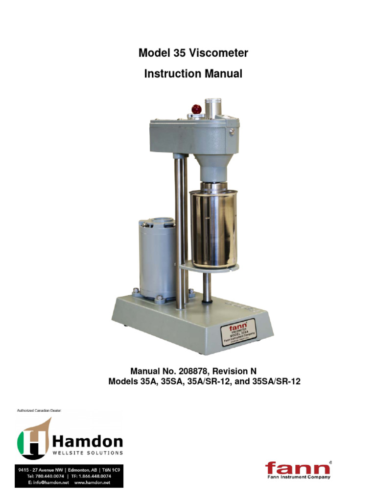 Model 35 Viscometer Instruction Manual | PDF | Calibration | Viscosity