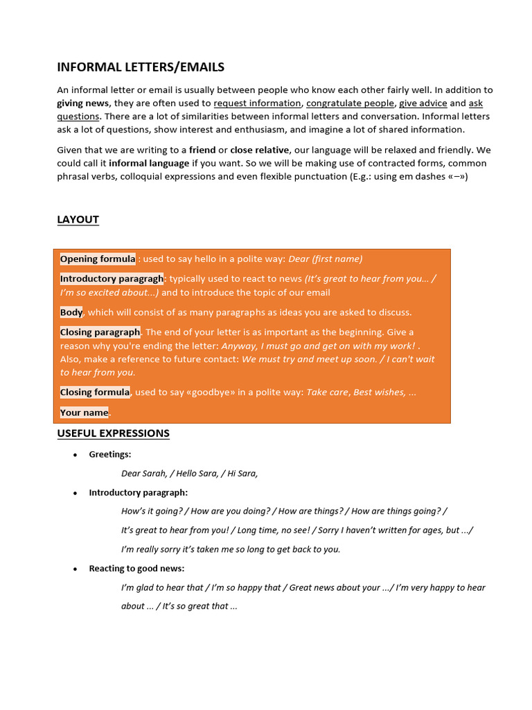 Writing-Informal Letters or Emails | PDF | Grammar | Syntax