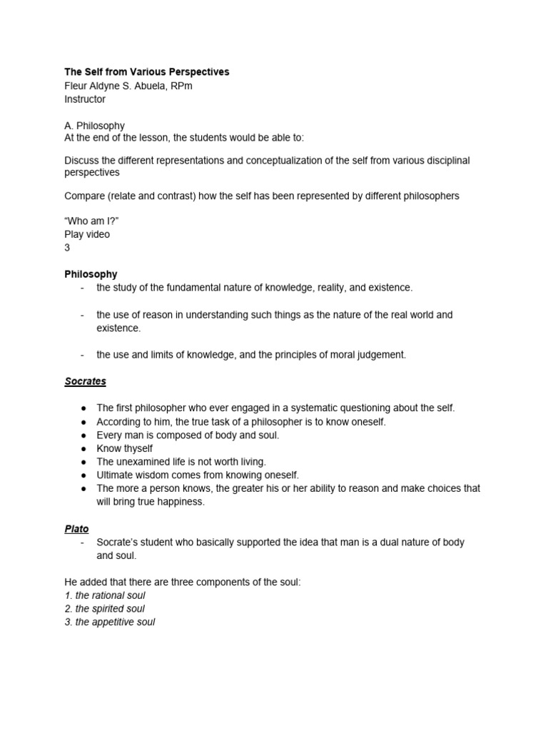 Handouts in Understanding The Self (Week 1) | Download Free PDF | Id | Self