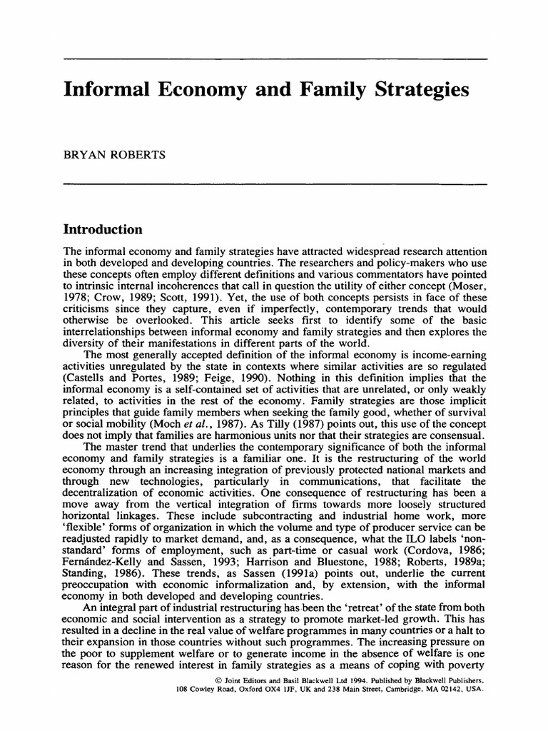 Informal Economy & Family Dynamics | PDF | Labour Economics | Employment