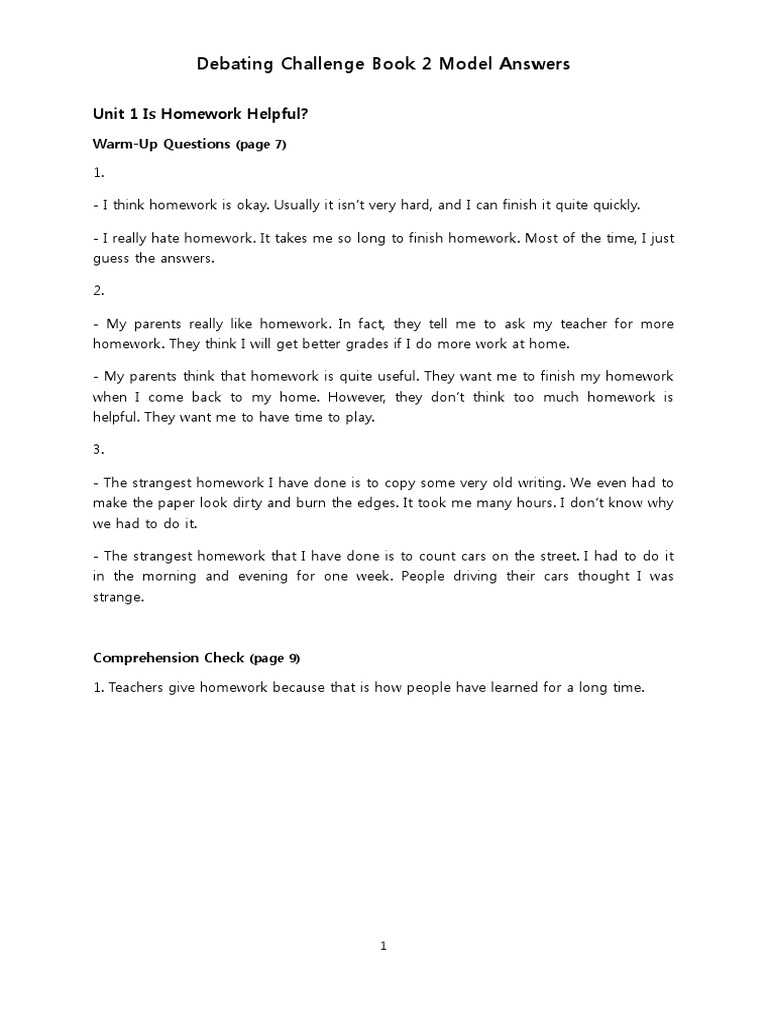 Debating Challenge Book 2 Answers | PDF | Homework | Reading Comprehension