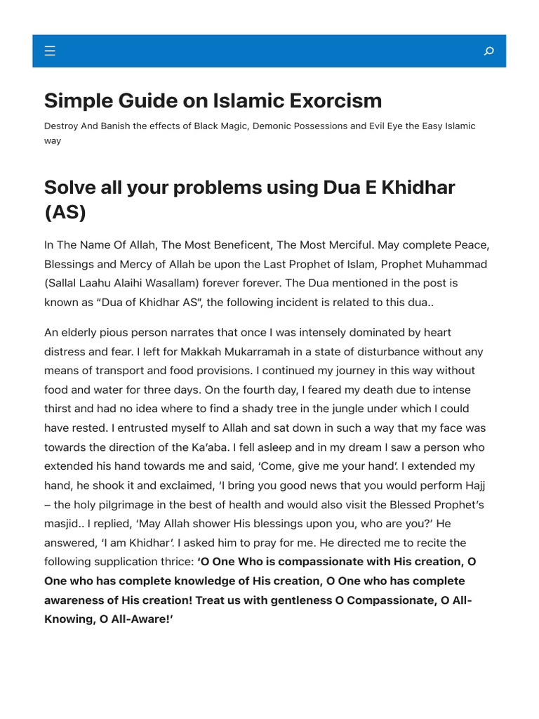 Solve All Your Problems Using Dua E Khidhar (AS) - Simple Guide On Islamic Exorc | PDF | Hajj ...
