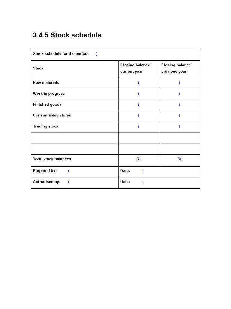 Stock Schedule Overview and Balances | PDF