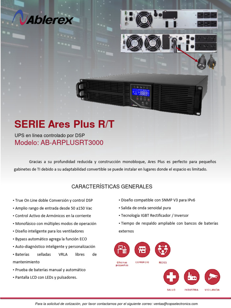 UPS Ares Plus AB-ARPLUSRT3000 | PDF | Inversor de energia | Electrónica
