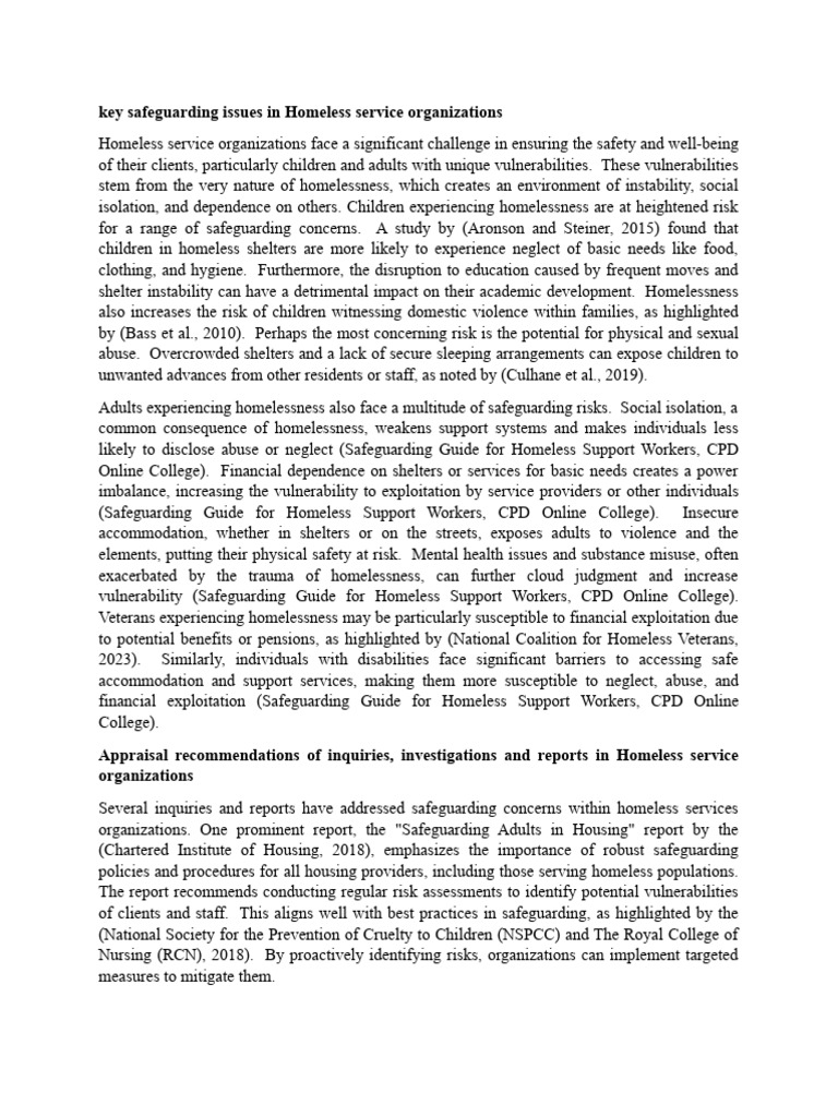Key Safeguarding Issues in Homeless Service Organization (Rough) | PDF ...