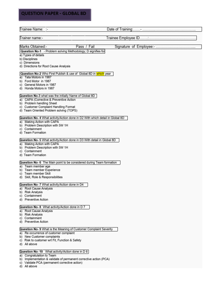 8D Question Paper | PDF
