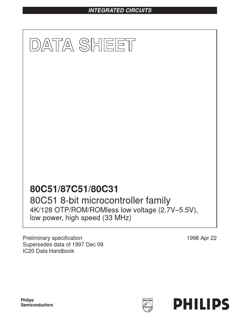 80C51 8-Bit Microcontroller Family: 4K/128 Otp/Rom/Romless Low Voltage ...