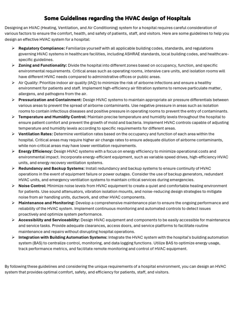 HVAC Design Guidelines For Hospitals | PDF | Health Care