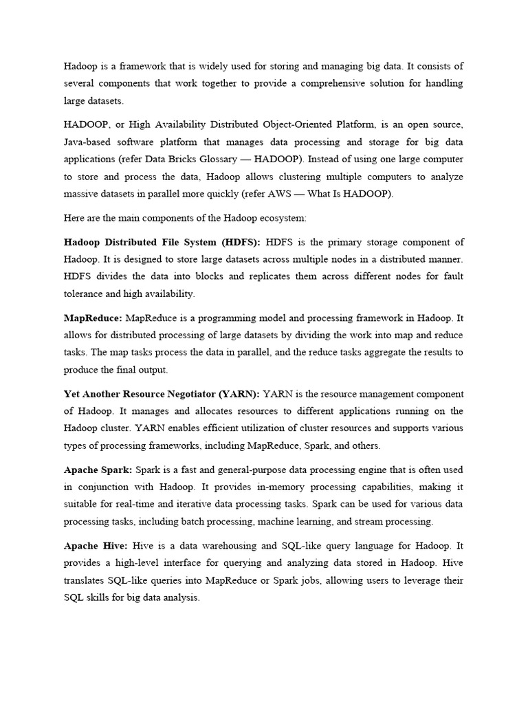 Hadoop Is A Framework That Is Widely Used For Storing and Managing Big Data | PDF | Apache ...