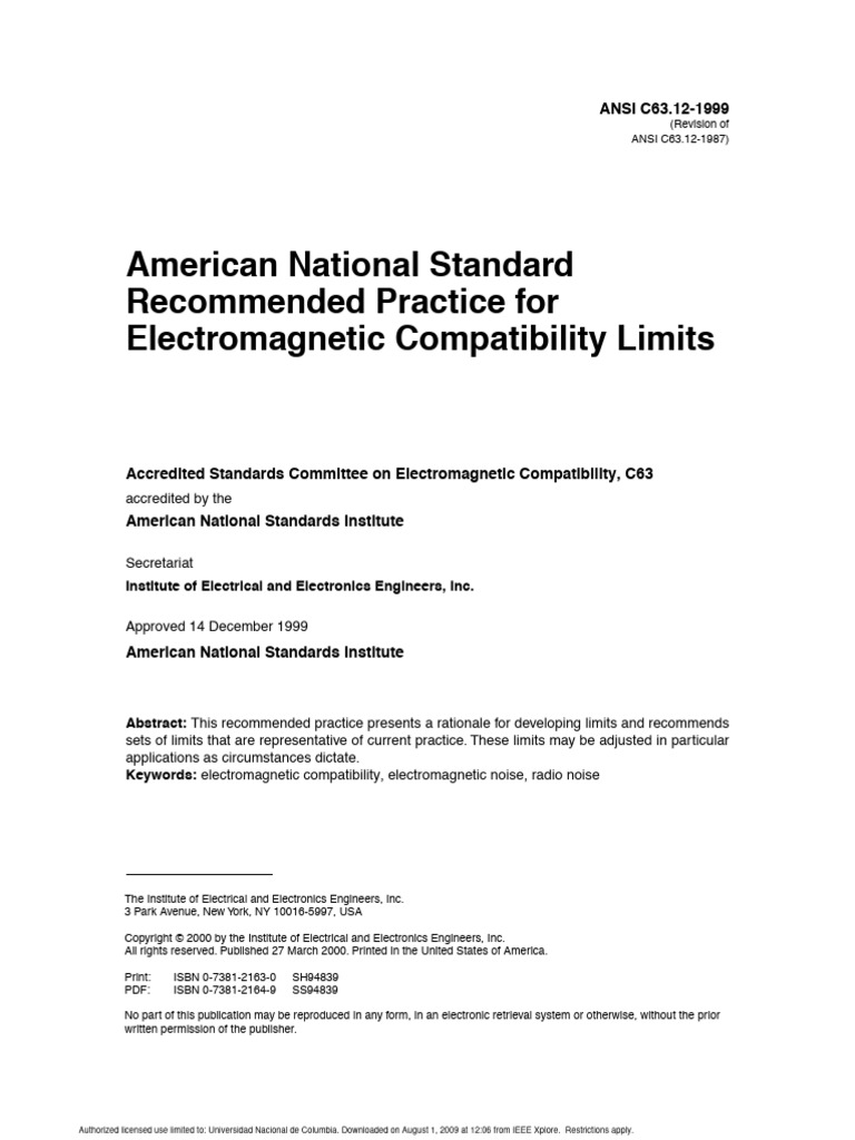 ANSI C63.12-99 Recomended Practice For EMC Limits | PDF ...