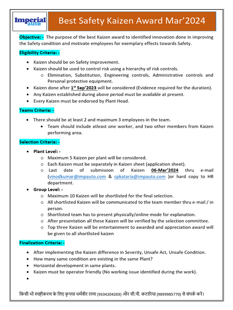 Best Safety Kaizen Guidelines | PDF