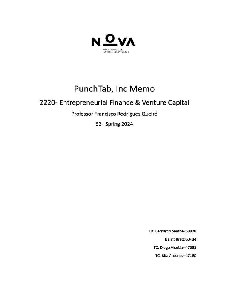 Punch Tab Memo | Download Free PDF | Venture Capital | Corporate Finance