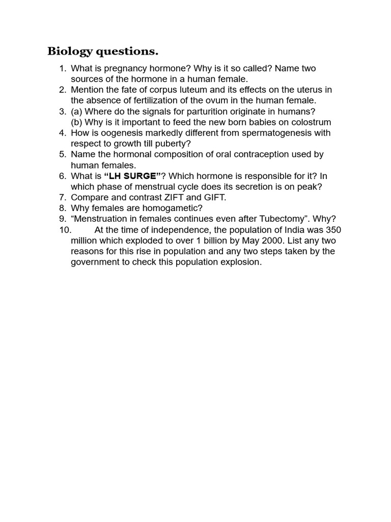 Biology Questions | PDF | Social Science | Science & Mathematics