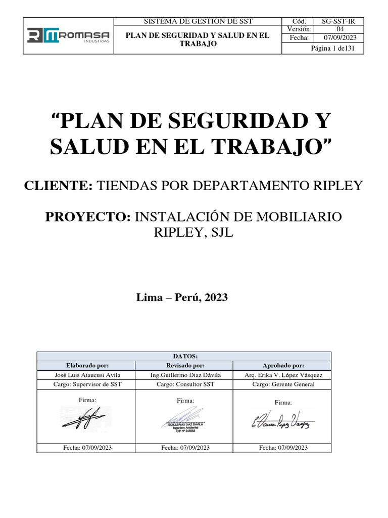 Plan de SST - Industrias ROMASA OF | PDF | Seguridad y salud ocupacional | Planificación