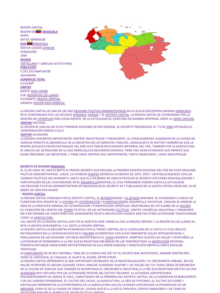 Características de la Región Capital de Venezuela | PDF | Venezuela ...