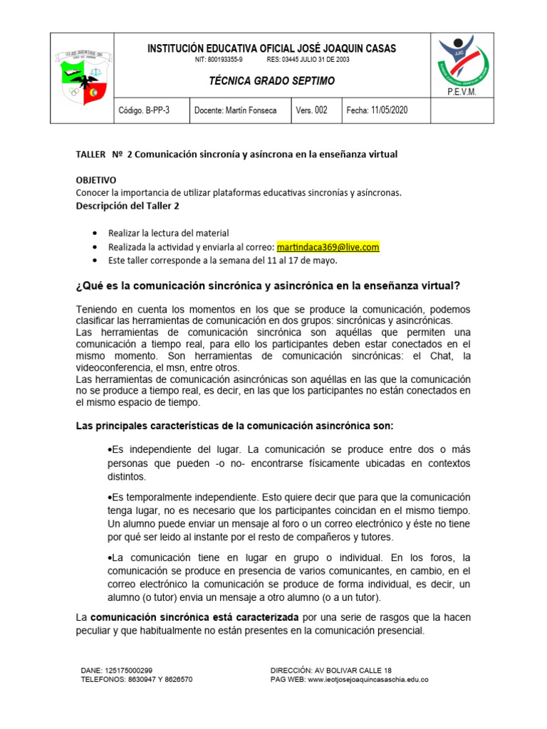 Taller 2 Tecnologia e Informatica Septimo | PDF | Chat en linea | Internet