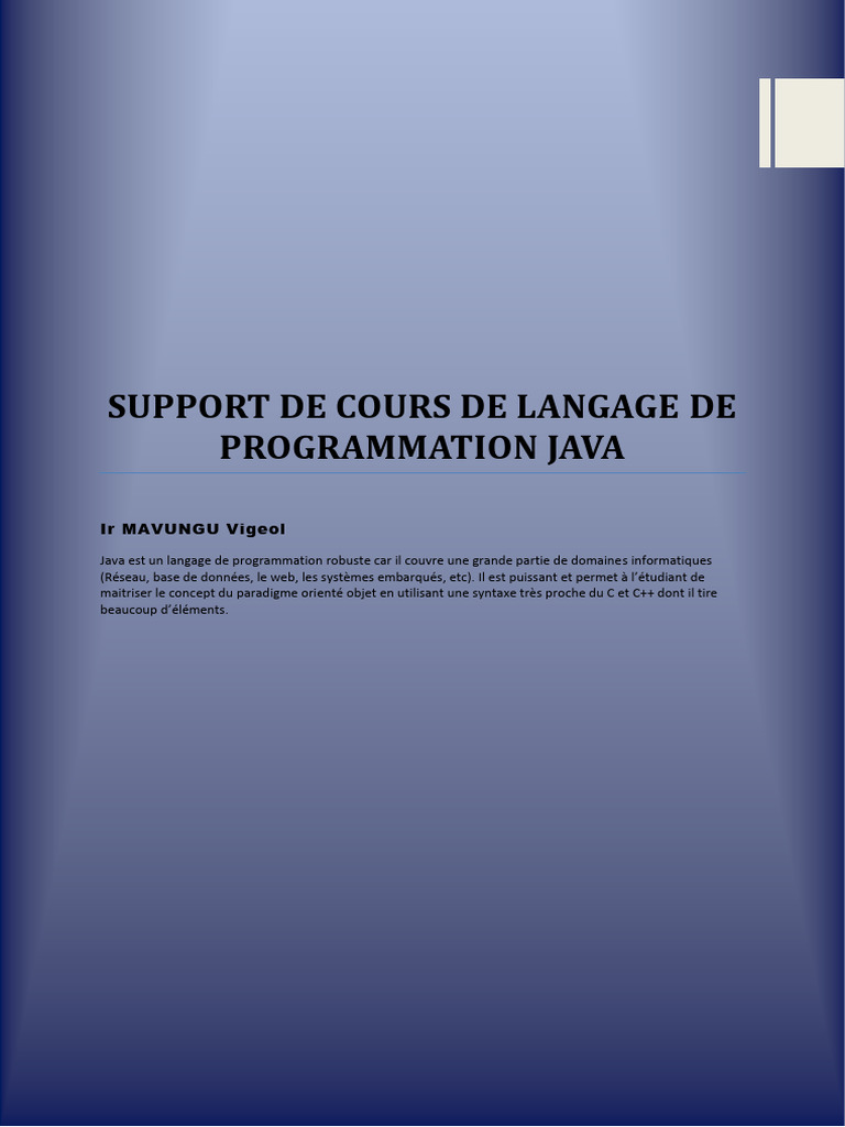 Support de JAVA | PDF | Java (Langage de programmation) | Programmation informatique