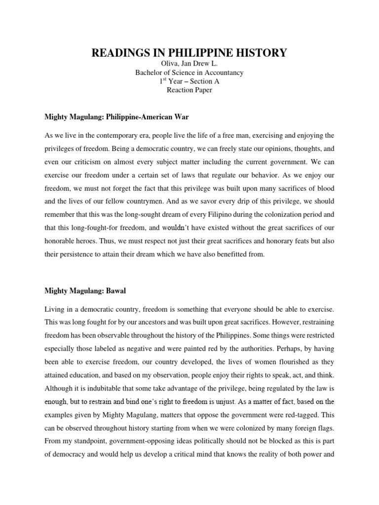 Readings in Philippine History - Reaction Paper - Sovereignty - Oliva ...