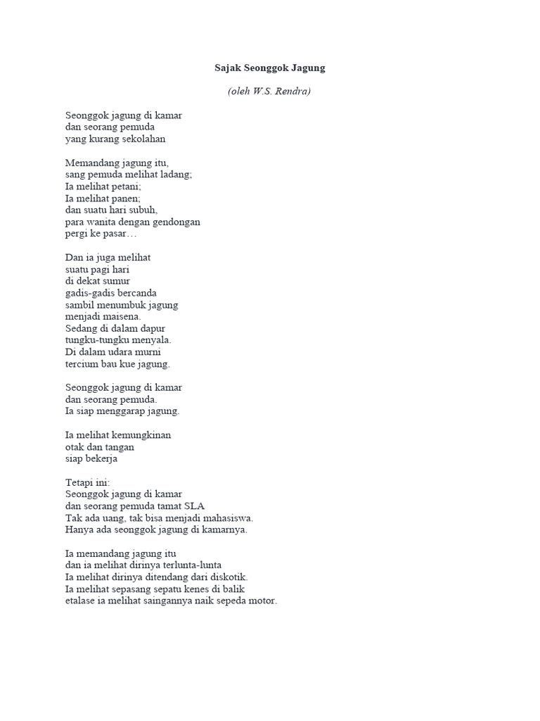 Puisi Seonggok Jagung oleh W.S. Rendra | PDF | Puisi