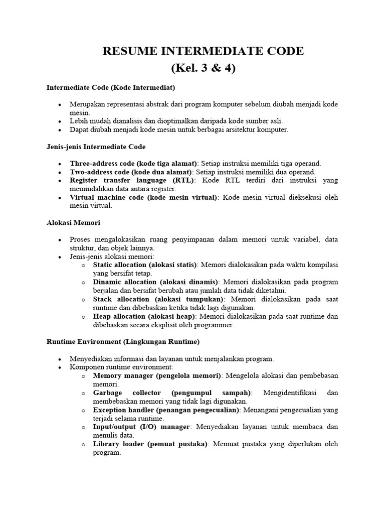Resume Intermediate Code (Kel. 3 & 4) | PDF