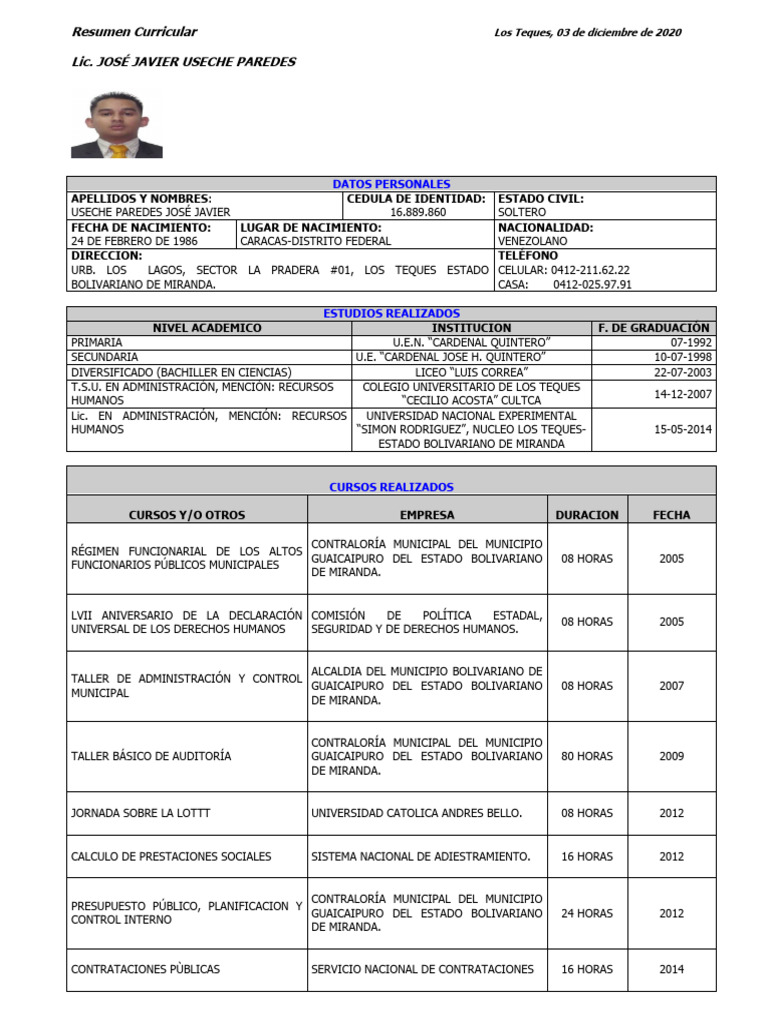 Curriculum Vitae (Jose Useche) | PDF | Gobierno