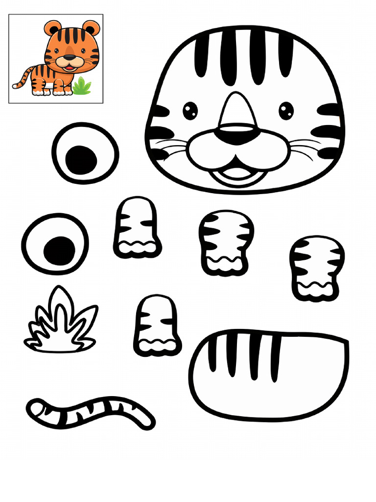 Color, Cut and Glue Cute Tiger Preschool Printable Template - Free ...
