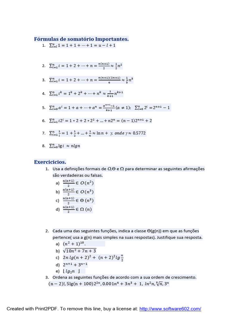 Fórmulas de Somatório Fixe | Download grátis PDF | Matemática ...