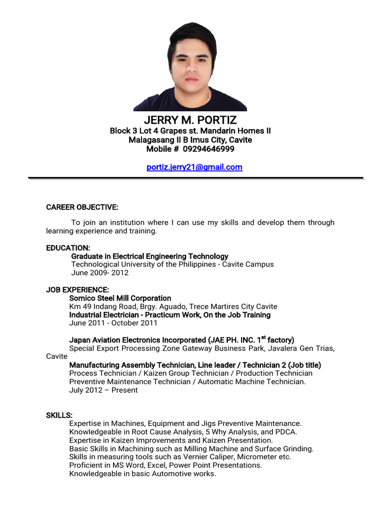 Jerry Portiz: Electrical Engineer Resume | PDF