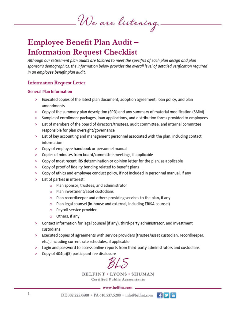 BLS EBP Information Request Checklist | PDF | 401(K) | Business