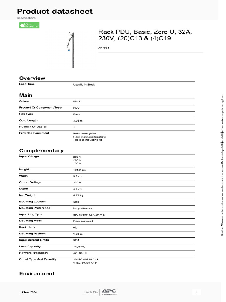 APC_NetShelter-Basic-Rack-PDUs_AP7553 | PDF | Electrical Engineering | Electricity