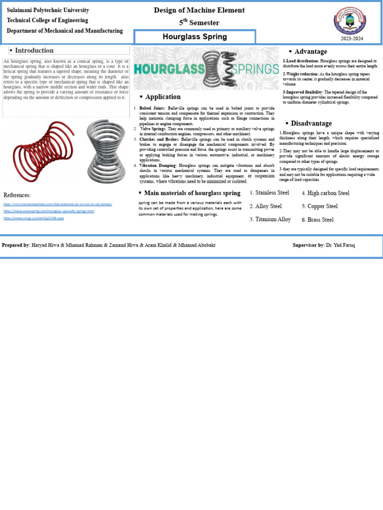 Hourglass Springs: Design & Applications | PDF | Machines | Steel