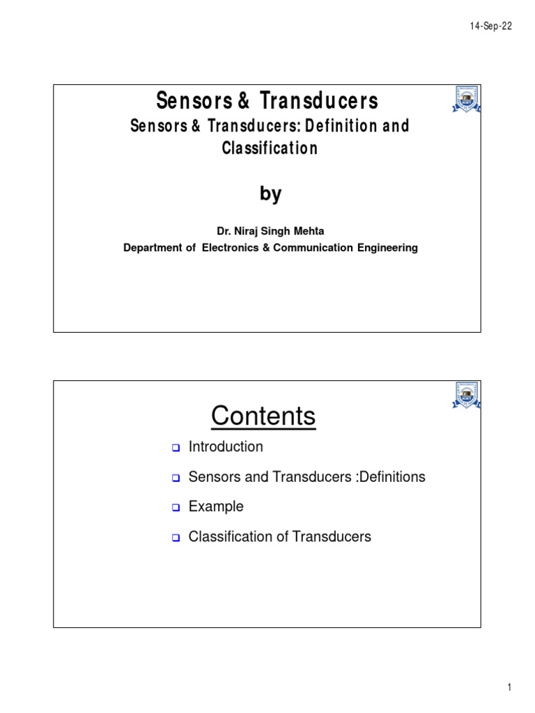 Sensors and Transducers Unit 1 Definitions and Classifications | PDF | Sensor | Pressure Measurement