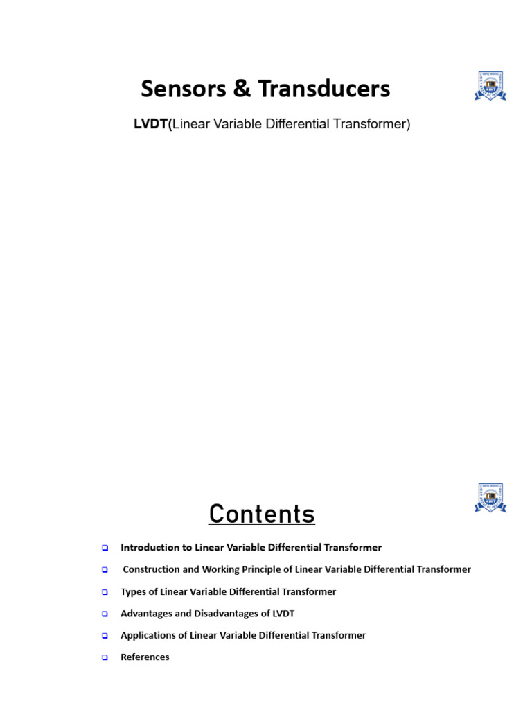 Unit 1 Sensors Transducer Lvdt Linear Variable Differential