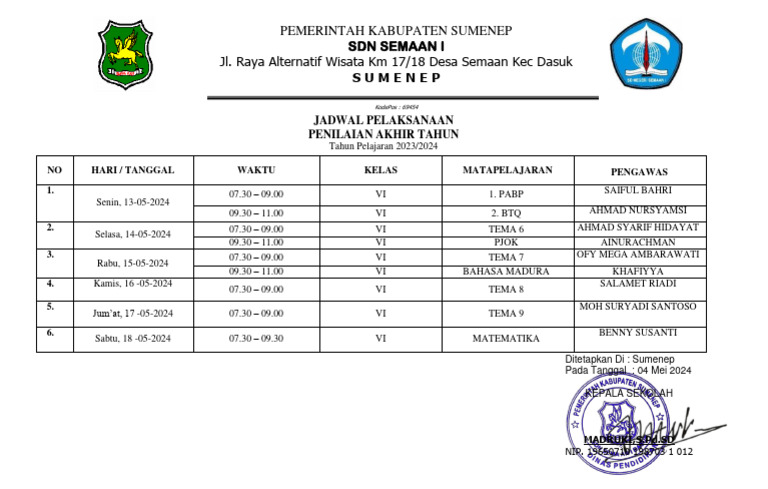 Jadwal Ujian Pat 2023-2024-2 Pengawas | PDF