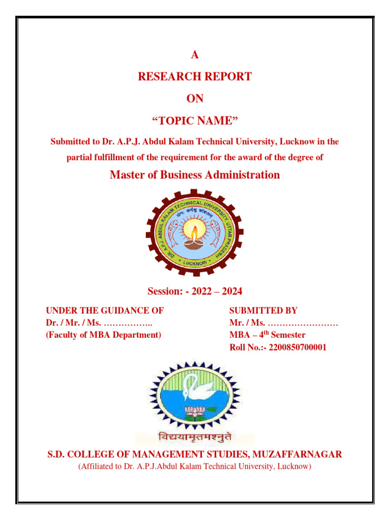 (RPR) Front Page of Format | PDF | Master Of Business Administration