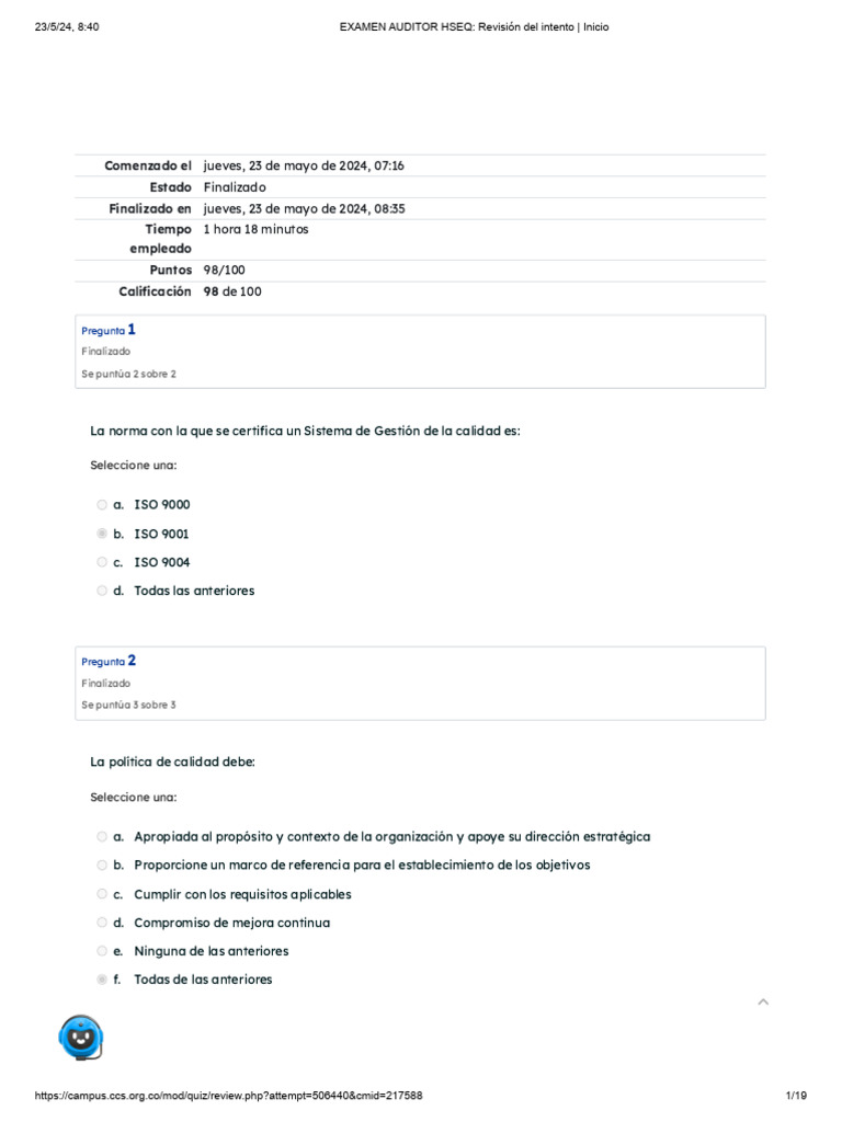 Examen ISO 9001 y 14001 HSEQ 2024 | PDF | Auditoría | Evaluación del ...