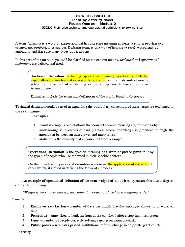 LAS-2-English-10-Q4-Module - Upload | PDF | Definition | Weight