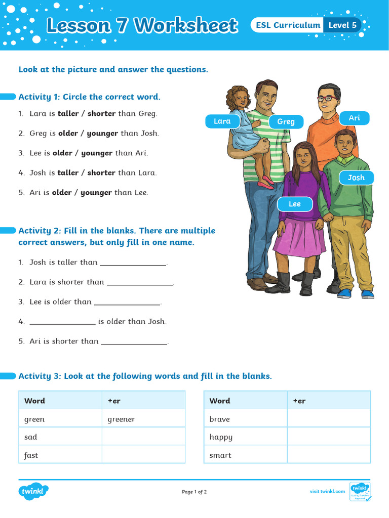 T 1688374668 Esl Curriculum Level 5 Lesson 7 Worksheet - Ver - 1 | PDF ...