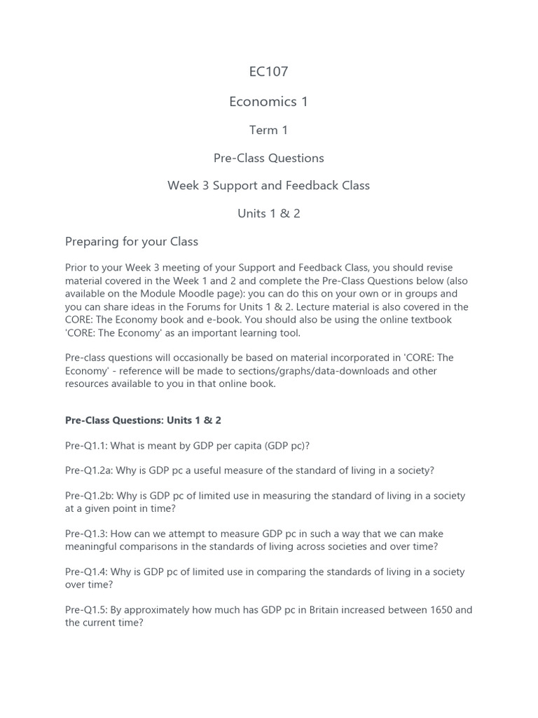Pre-Class Qns Week 3 Units 12 | PDF | Gross Domestic Product | Labour Economics