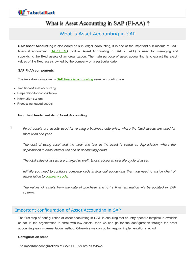 what-is-asset-accounting-in-sap-fi-aa | PDF | Depreciation | Fixed Asset